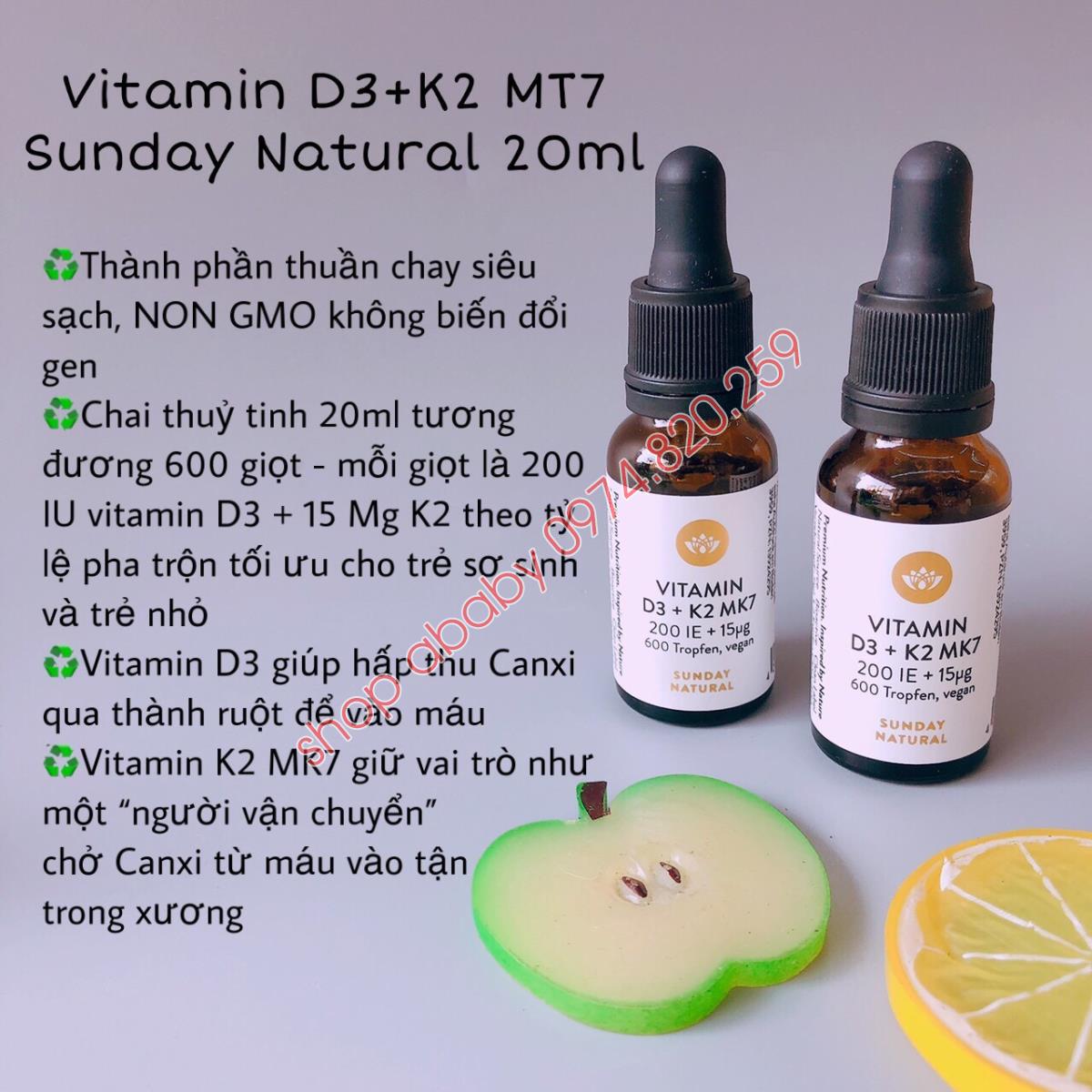 Vitamin D3+K2 MT7 Sunday Natural 20ml | Vitamin,Thực phẩm chức năng